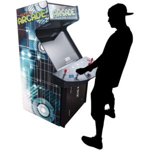 creative arcades full size stand-up commercial grade arcade machine | 4 player | 3500 games | 32" lcd screen | 4 sanwa joysticks | trackball | 2 stools included | 3 year warranty