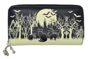 lost queen woodland wallet black cats & bats skull charm gothic wiccan vegan zip around wallet