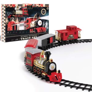 fao schwarz 1006832 classic motorized train set, complete toy set with engine, cargo, 18' of modular tracks, red/black, pack of 30