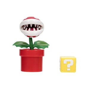 super mario nintendo 4-inch piranha plant poseable figure with question block accessory. ages 3+ (officially licensed)