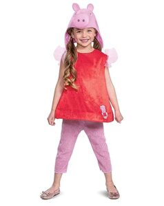 disguise peppa pig costume for girls, official nick jr character jumpsuit dress and hat, classic toddler size medium (3t-4t)