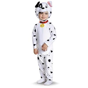 dalmatian costume for toddlers, officially licensed 101 dalmatians costume jumpsuit and headpiece, classic toddler size extra small (12-18 months) multicolored