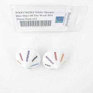 white opaque dice days of the week with colored words d14 29mm (1.14in) pack of 2 wondertrail