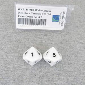 white opaque dice with black numbers d10 (1-5 twice) 20mm (25/32in) set of 2 wondertrail