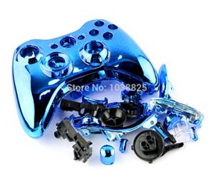 chrome full housing shell cover case kit with full set replacement parts for xbox 360 controller t6 t8 screwdrivers for free (blue)