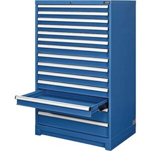 global industrial 14 drawer modular cabinet, w/lock, w/o dividers, 36"wx24"dx57"h blue