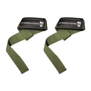 gymreapers lifting wrist straps for weightlifting, bodybuilding, powerlifting, strength training, & deadlifts - padded neoprene with 18" cotton (military green)