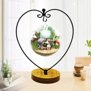 ornament display stand for hanging glass terrarium wood base creative decoration for home garden wedding party festival (heart)