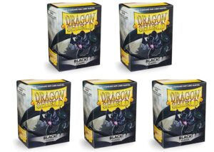 5 packs dragon shield classic black standard size 100 ct card sleeves value bundle! …