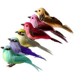 lwingflyer 6pcs artificial simulation foam feather bird sparrow 4.7" bird ornaments for tree decor craft decoration home party accessories (claw)