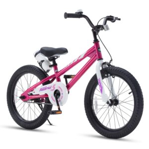 royalbaby freestyle kids bike for boys girls childrens bicycle with kickstand, 18 inch fuchsia