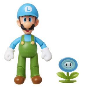 nintendo super mario collectible ice luigi 4" poseable articulated action figure with ice flower accessory, perfect for kids & collectors alike! for ages 3+