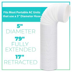 portable air conditioner exhaust hose - 5in diameter, 79in extended - replacement ac tube - counter clockwise threads air conditioner hose - portable ac exhaust hose