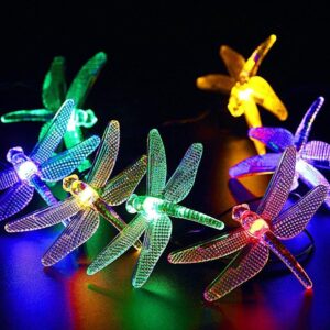 ciaoye dragonfly solar string lights, 30 led 21ft 8 modes solar powered outdoor waterproof fairy lighting for christmas trees garden patio fence wedding party decor, multi color