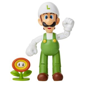 super mario action figure 4 inch fire luigi collectible toy with fire flower accessory