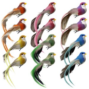 lwingflyer 12pcs clip on artificial simulation foam birds feather long tail feather fake birds for craft home ornaments garden wedding decoration embellishing 12cm/4.7inch