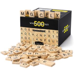 500 pieces letter tiles, magicfly wooden scrabble tiles for crafts, a-z capital wood letters for crafts, spelling,scrabble crossword game