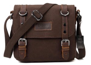 troop london heritage canvas leather shoulder bag, across body bag, smart small travel bag trp0428(dark brown)