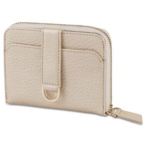 vaultskin belgravia women's small zippered leather wallet, luxury rfid-blocking mini purse for cash and cards in champagne