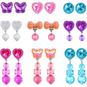 hicarer 9 pairs girls clip-on earrings pretend princess play earrings jewelry set (style 5)