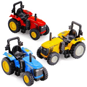 srenta 4 inch die cast pull-back monster tractor, pullback farm tractor, 3, pack of 3