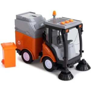 toy to enjoy street sweeper toy truck with light & sound effects - friction powered wheels, removable garbage can & rotating brushes - heavy duty plastic cleaning vehicle toy for kids & toddlers