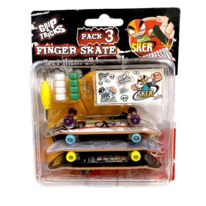 grip and tricks - 3 finger skates with pro fingerboard tools and toy skateboards accessories - finger skate pack 3 - finger toy for kids 6+ years old