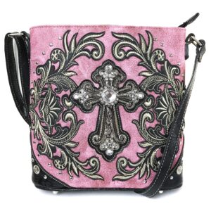 justin west concealed carry vineyard western embroidered tooled cross handbag (light pink - crossbody bag only)