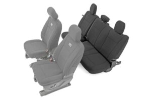 rough country neoprene rear seat covers for ford f-150 (2015-2023)/super duty f-250/f-350 (2017-2023) - uv & water resistant, foam padded - rear set (no fold-down armrest in rear)