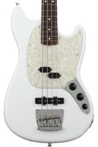 fender american performer mustang bass, arctic white, pau ferro fingerboard