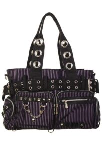 lost queen striped punk rock steampunk purse with handcuff skull charm (purple)