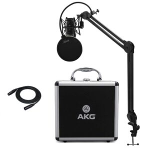 akg p420 condenser microphone bundle with studio stand, pop filter and xlr cable (4 items)