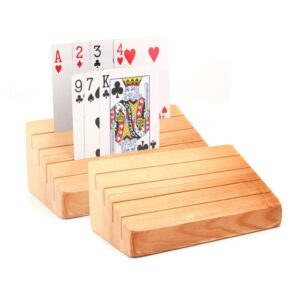 tebery wooden playing card holder | rack | organizer tray racks organizer for kids seniors adults (set of 2)