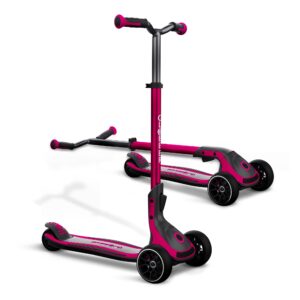 globber ultimum scooter | 3-wheel kick scooter for adults & kids 5+ | foldable kick scooter with safe, non-slip deck & premium brakes (pink)