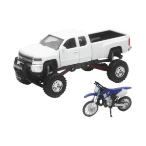 new-ray toys 1:32 modern scale truck and dirt bike set die-cast replica white chevy with yz125 ss-54416