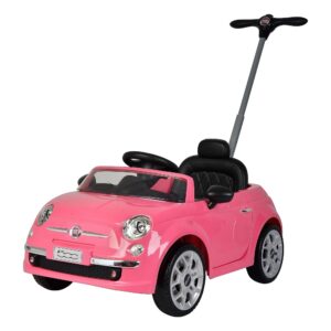 best ride on cars 2-in-1 fiat 500 baby toddler toy push vehicle car stroller with 40 pound capacity and lights for children ages 1 to 3 years, pink