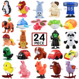 laxdacee wind-up toys, 24 pack assorted mini toy for kid party favors, pinata goody bag filler stocking stuffers for boy girl children, birthday gifts carnival small prizes classroom incentive reward