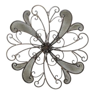 adeco rustic urban flower scrolled design, metal wall hanging decor for nature home art decoration & kitchen holiday wall decorations, christmas wall art gifts - 25x25 inches