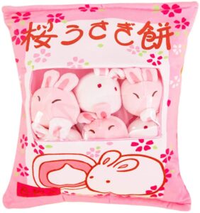 shdzkj cute bag of cherry blossom bunnies plush toy soft throw pillow stuffed animal toys creative gifts room decor…