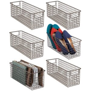 mdesign household metal wire narow storage organizer bin basket holder with handles - for closets, entryways, mudrooms, kitchen pantry, under sink cabinets, bathrooms - 16" x 5" x 6" - 6 pack - bronze