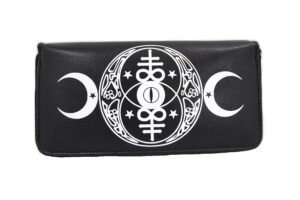 lost queen new moon wallet gothic occult moon magick & leviathan cross black wallet, large