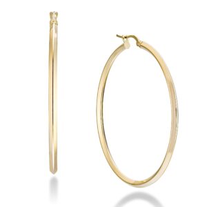 miabella 18k gold over 925 sterling silver 2.5mm high polished knife edge hoop earrings for women made in italy (50mm (2 inch))