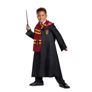 harry potter dress up set for kids, official wizarding world costume kit with robe, scarf, tie and wand, kids size small (4-6)