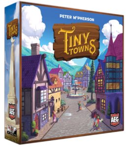 aeg tiny towns - award-winning board game, base set, 1-6 players, 45-60 min play time, strategy board game for ages 14 and up, cleverly plan & construct a thriving town, alderac entertainment group