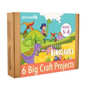 jackinthebox dinosaur themed craft kit and educational toy for boys and girls | 6 activities-in-1 kit | great gift for kids aged 5 to 8 years old | learning stem toys (dinosaur 6-in-1)