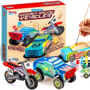 joyin kids craft kit build & paint your own wooden race car art & craft kit diy toy make your own car truck toy construct and paint craft kit, presents for kids