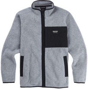 burton men's hearth full-zip, gray heather / true black, medium