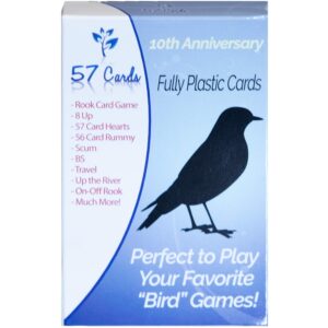 57 cards plastic bird cards 10th anniversary deck. durable, waterproof, & no fraying.