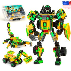 jitterygit robot building toy gift for boys, perfect stem gift for builders ages 6, 7, 8, 9, and 10 year olds, yellow zakarpian (238 pcs) robotryx