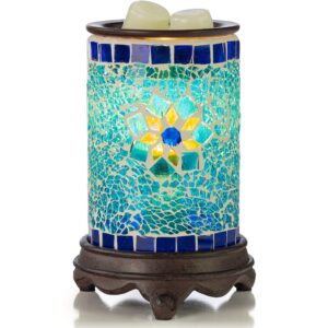 vp home wall plug-in wax warmer for scented wax mosaic glass sapphire and gold electric home fragrance warmer for essential oils candle wax melts and tarts scent warmer night light